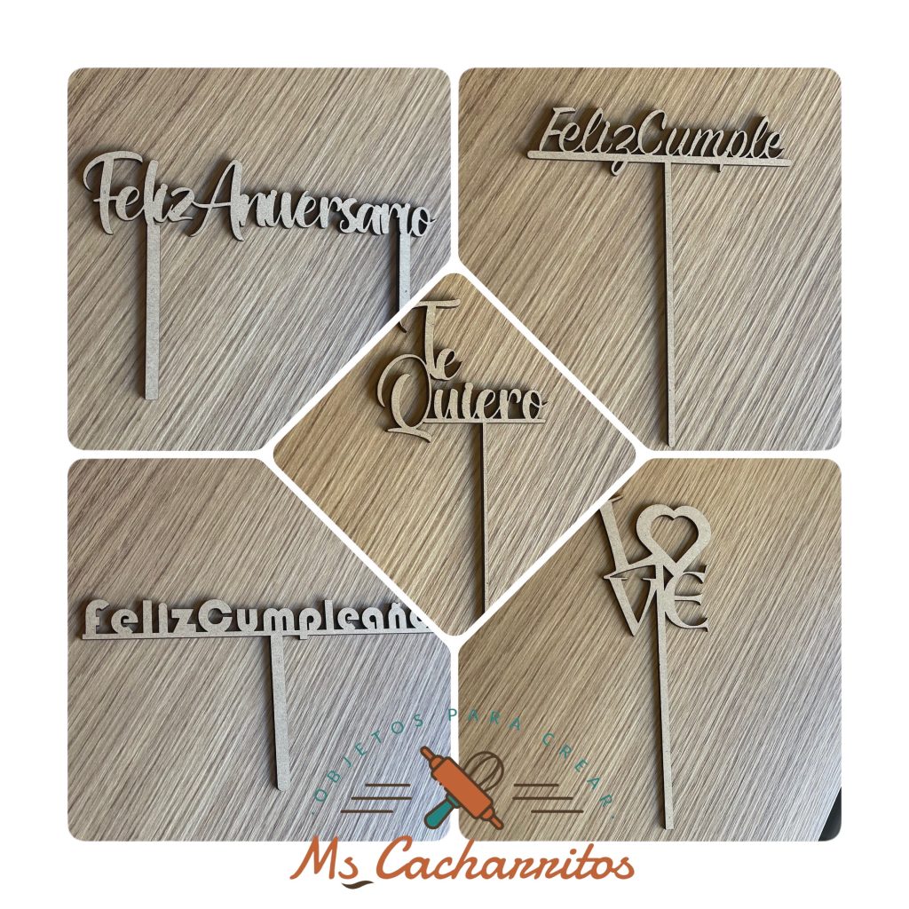 Topper Tarta Madera DM Varios Modelos - Ms Cacharritos